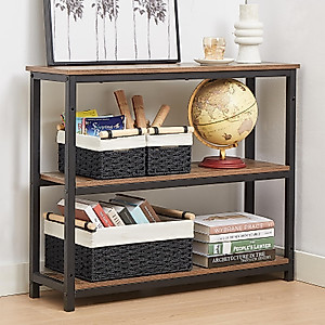 Vagusicc Wicker Storage Basket, Set of 3 Hand-woven Wicker Baskets for Organizing, Large Cube Storage Organizer Baskets Bins with Handles for Shelves Decor, Small Toilet Paper Storage Basket, Black