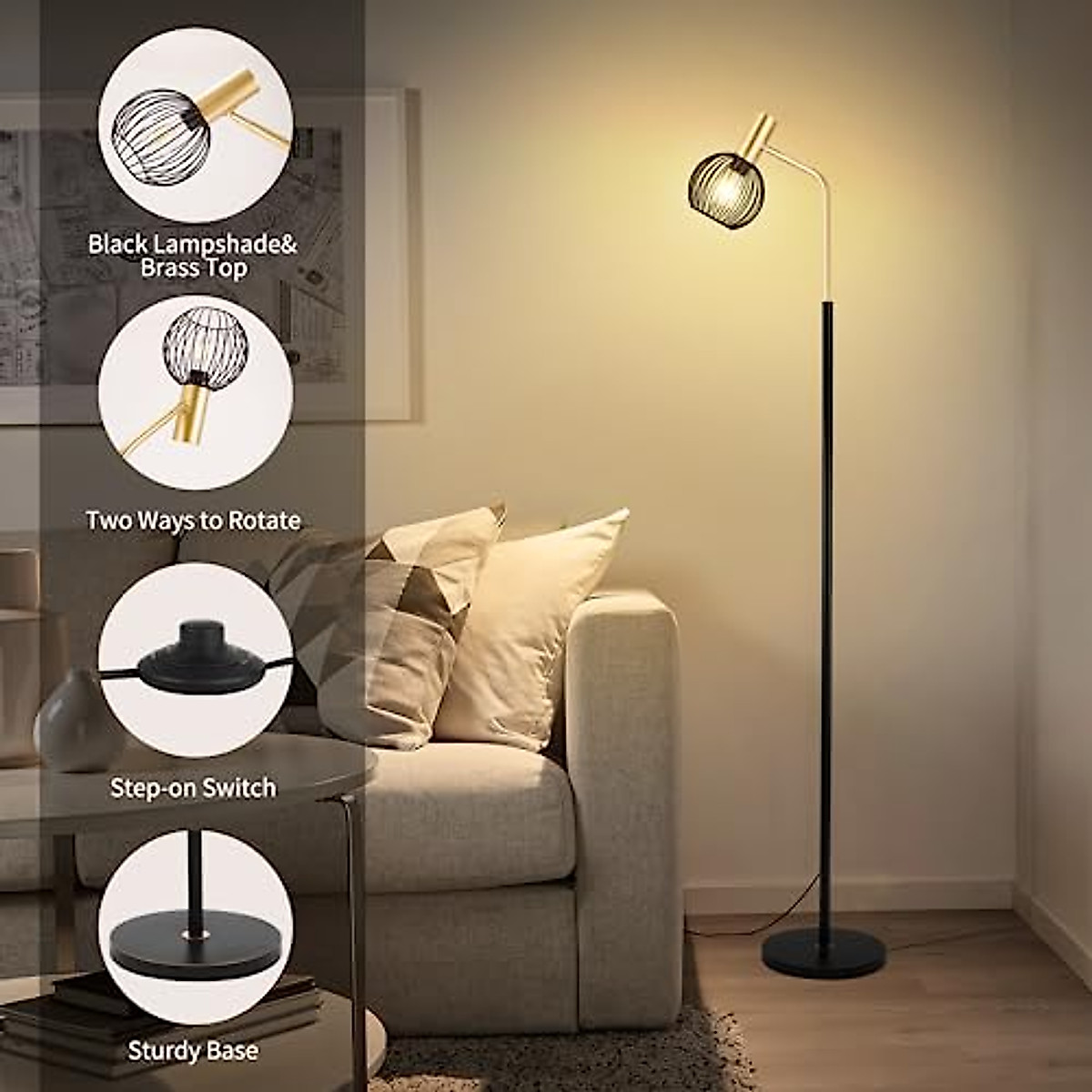 Duheypo Industrial Floor Lamp, Standing Lamp Farmhouse Floor Lamp with Foot Switch, Rustic Floor Lamps for Living Room Bedroom Office Dining Room, Black