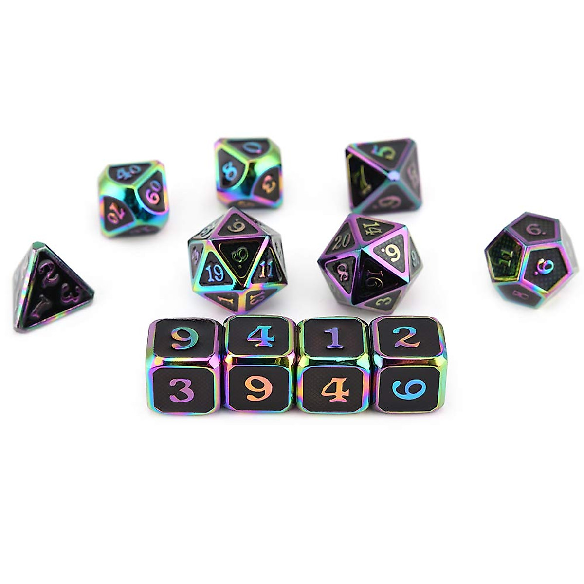 Rainbow Eldritch Cthulhu Scales Metal Dice Set 11 Polyhedral Dice with Metal Box for Dungeons and Dragons (D&D, DND 5 Edition) Call of Cthulhu Warhammer Shadowrun and All Tabletop RPG for Game Lovers.