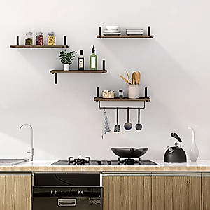 LiviNGPAi Floating Shelves Wall Mounted Set of 4, Bathroom Shelf with Towel Bar, Natural Rustic Wood Wall Shelves for Bedroom, Bathroom, Living Room, Kitchen Storage/ Decoration