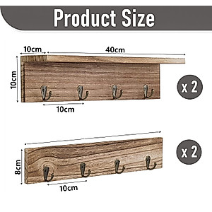 TRSPCWR Coffee Mug Rack with Storage Shelf, Rustic Wood Coffee Mug Holder Wall Mounted with 16 Hooks, Coffee Cup Holder for Mugs Tea Cups Display and Organizer, Set of 4