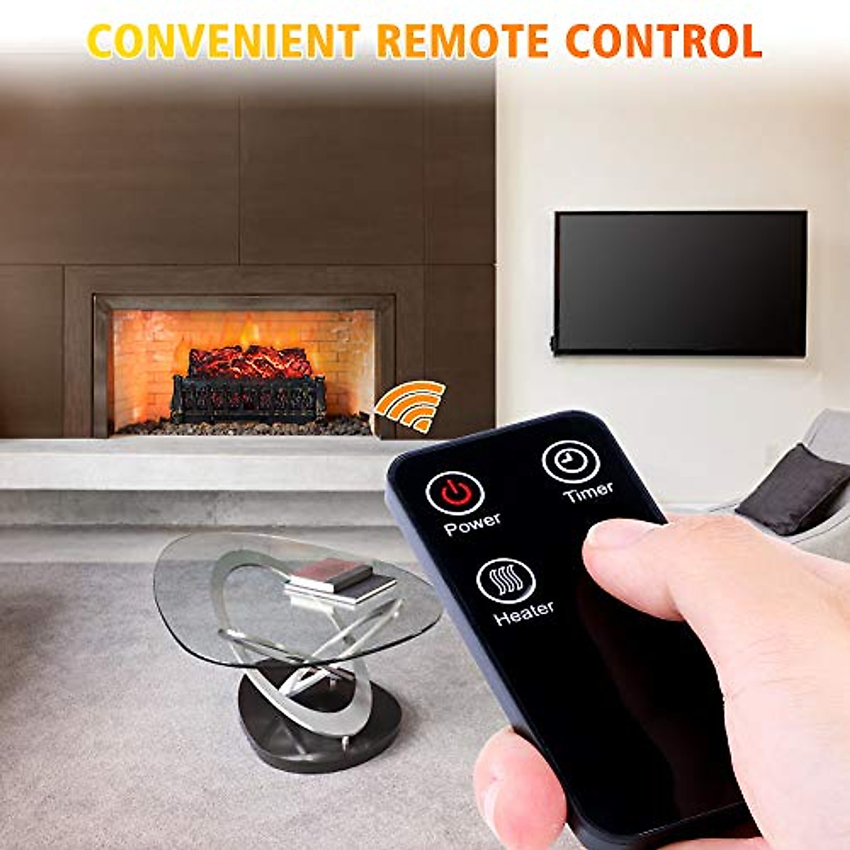 LIFEPLUS Electric Fireplace Log Heater, 21 Inch Fireplace Insert w/Remote Control 8H Timer Realistic Flame Ember Bed Adjustable Brightness, Overheat Protection, Fake Fire for Christmas Home Decor