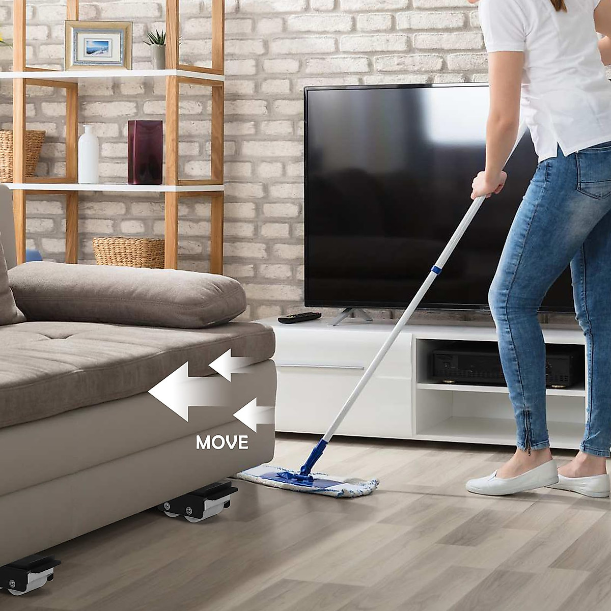 Universal Extendable Furniture Appliances Rollers, Strong Mover Tools with 24 Roller & Brake Equipment Strong Base for Washing Machines Refrigerators Dryers Bearing 600LB