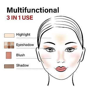 CARSLAN 10 In 1 Color Eyeshadow Palette, Matte, Shimmer, Glitter Pigment Eye Shadow Blush Makeup Pallete, Neutral Nudes Eye Makeup Palette with Mirror, 01.Coffee