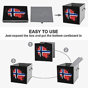 Retro Norwegian Flag Canvas Collapsible Storage Bins Cube Organizer Baskets with Handles for Home Office Car