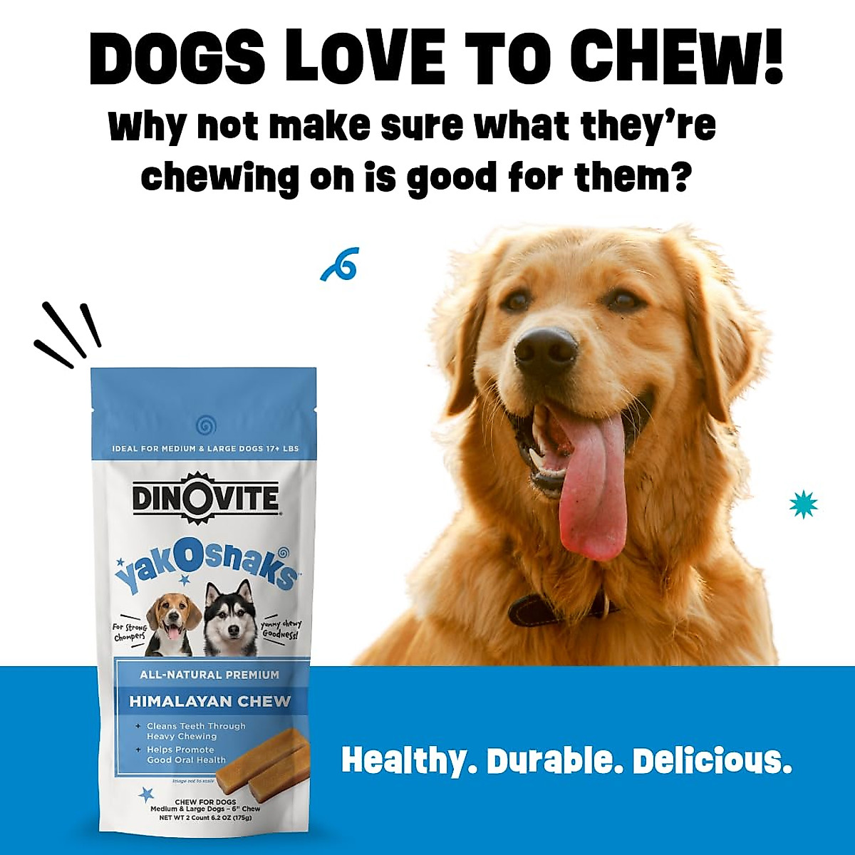 Dinovite YakoSnaks - Himalayan Yak Chews for Dogs - Long Lasting and Low Odor Yak Cheese Dog Chews (Medium/Large Dogs)