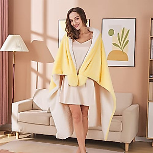 A Nice Night Cozy Hug Wearable Throw Blanket - Hooded Cardigans Jacket Coats,Unique Birthday Christmas Gifts for Women,Kids,Or Men One Size Fits All,Yellow
