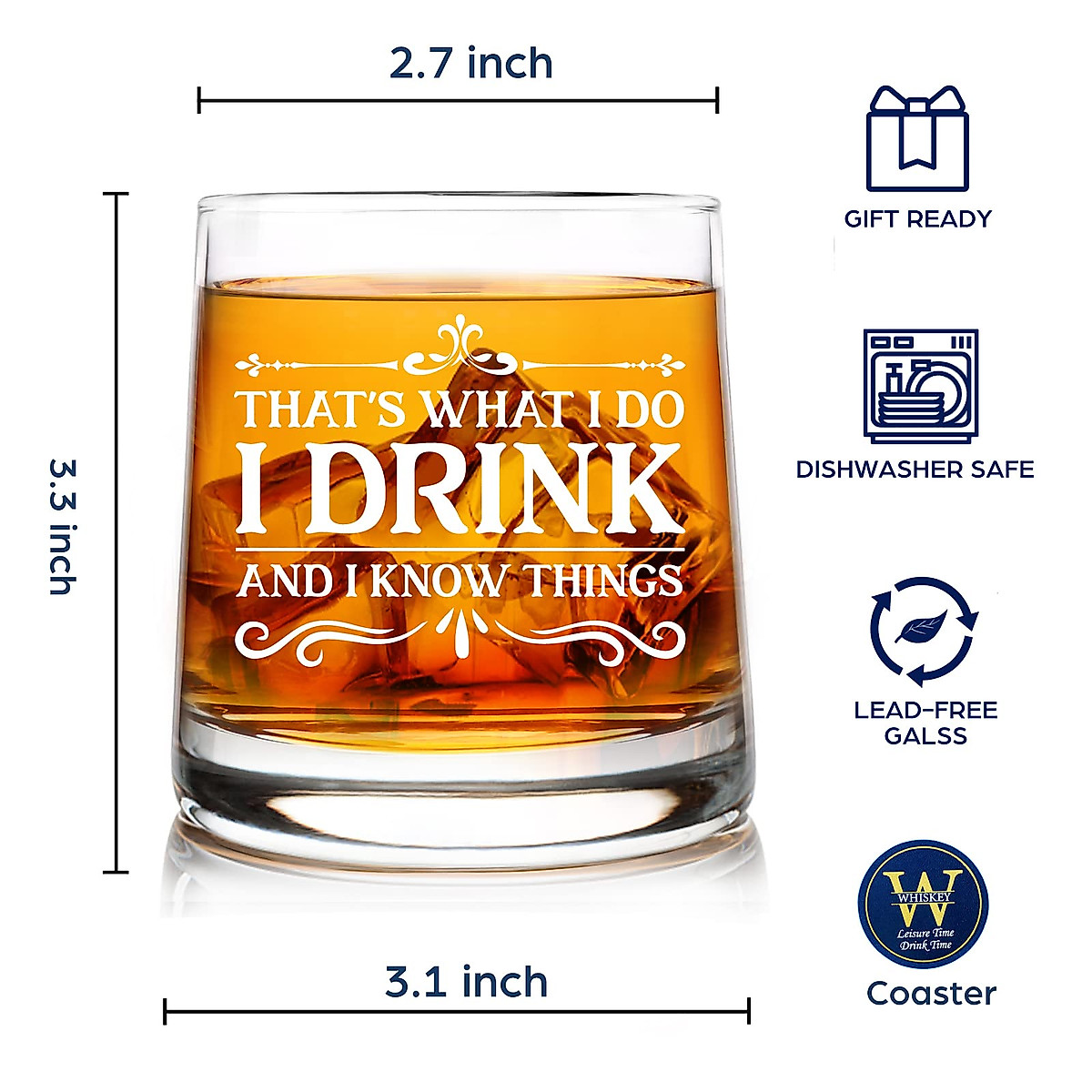 I Drink and I Know Things Funny Whiskey Glasses Gifts for Men or Women - Unique Festival, Birthday Gifts for Friends, Mom, Dad, Coworkers, Congratulations Birthday BFF Gifts for Friend, 9 oz