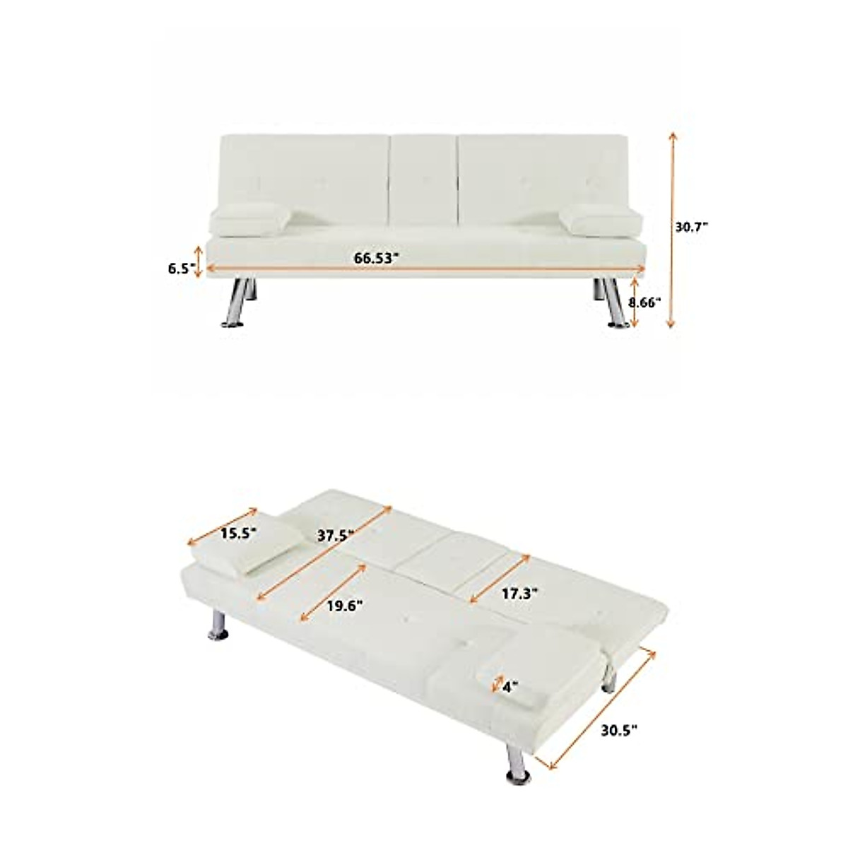 Verfur Modern Futon Sofa Bed-Compact Design for Small Spaces-Comfort Convertible Sleeper Loveseat Couch with for Premium Fabric Sofabed, Brown w/Metal Legs