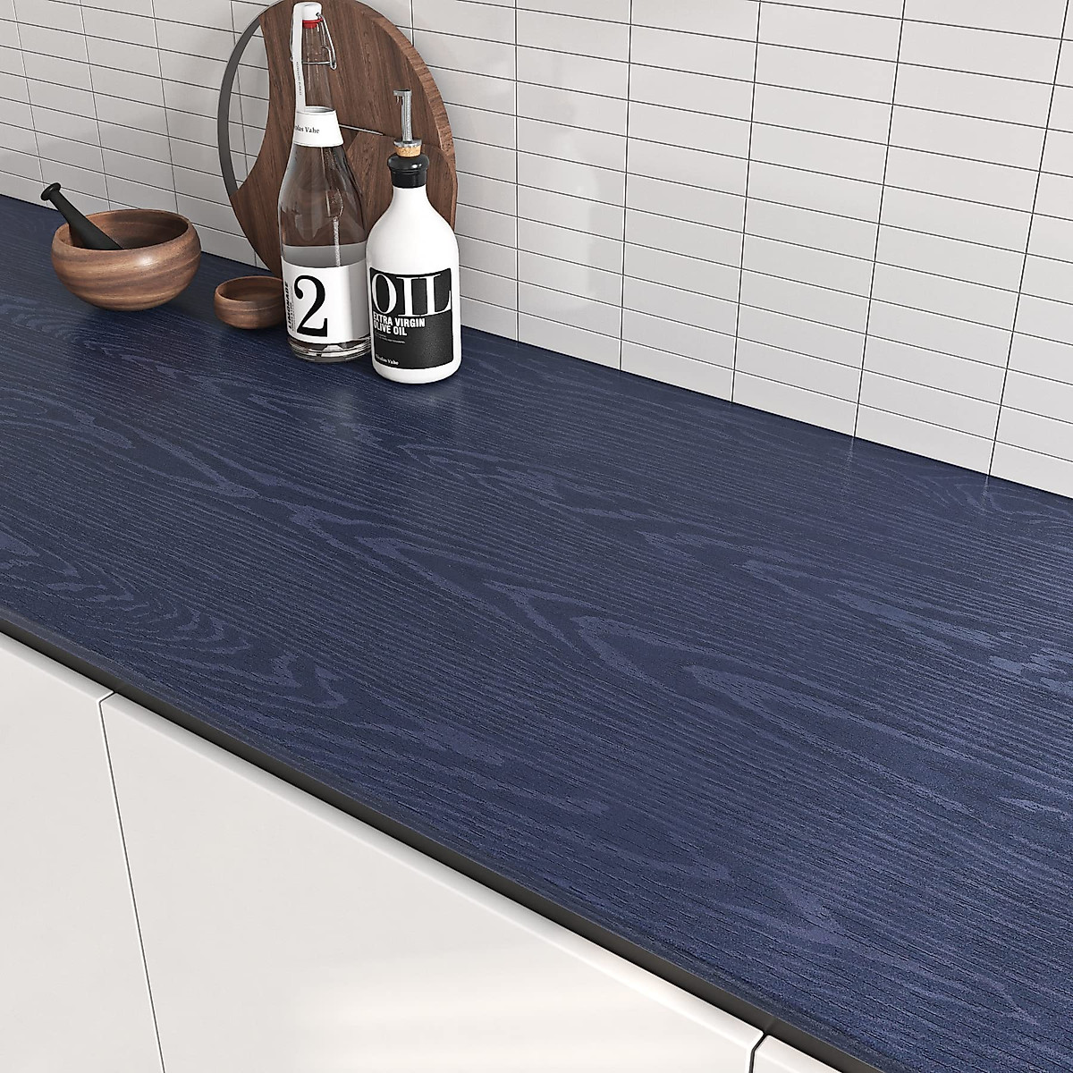 Livelynine Dark Blue Wood Wallpaper Peel and Stick Countertops Waterproof Navy Contact Paper for Cabinets Desk Walls Dresser Cover Top Kitchen Cabinet Wallpaper Matte Wood Grain Vinyl Wrap 15.8x78.8