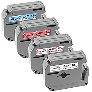 Freshworld Compatible Tape Replacement for P-touch M Tape M-K231 H231 F431 C531,White/Heart/White Flower/Cottony Cloud,for Brother Ptouch PT-M95,PT-90,PT-80,PT-65,PT-85 Label Maker, 1/2Inch x 26Ft, 4P