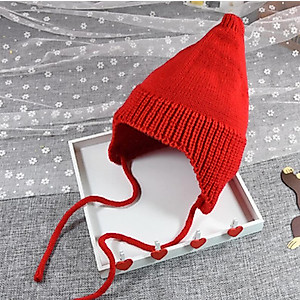 Children-Hat Knitted Beanie Fashion - Girls Boys Knitted Beanie Sharp Pointed Warm Cap (Red)