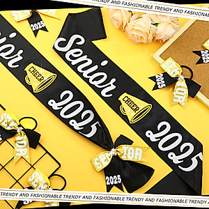 Vinsatin 6 Set Senior 2025 Sash Senior Cheer Sash with Glitter Cheer Hair Bows Senior Cheer Night Gifts for Sports Team(Black)