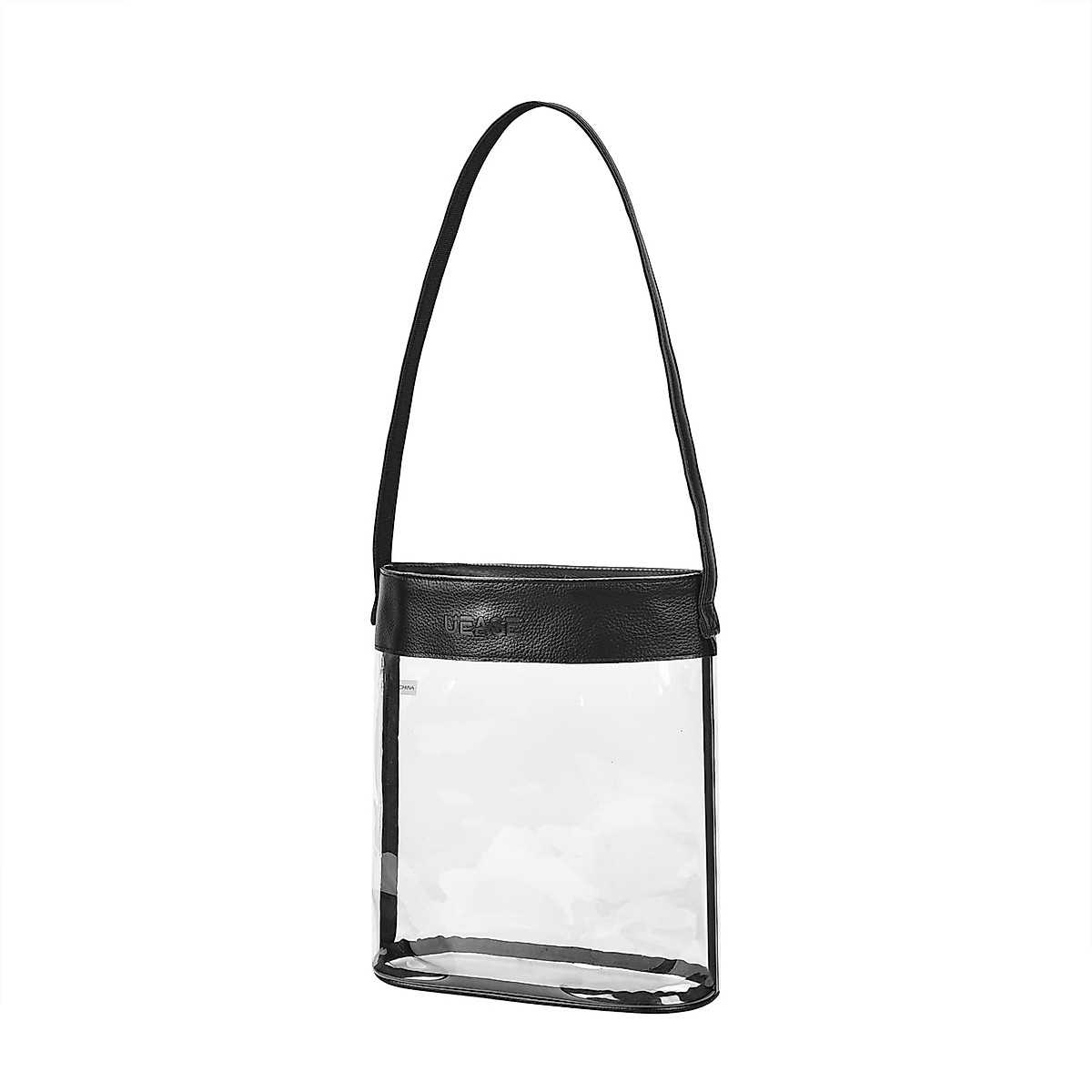 UEASE Clear Bucket Bag with Magnetic Buckle Closure Women PVC Shoulder Handbag for Stadium Approved (Black)