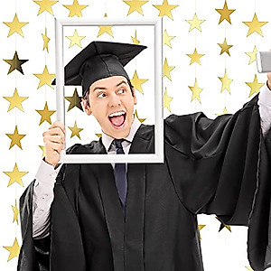 65 Feet Glitter Star Paper Garland Banner Hanging Decoration Gold Star Garland Double Side 2022 Graduation Decorations for Wedding Birthday Festival Party Decoration