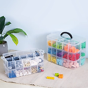 Sooyee 6-Tier Stackable Craft Organizers and Storage Box with 60 Compartments,Plastic for Toys,Dolls, Arts and Craft, Fuse Beads, Washi Tape, Rock Collection, Ribbons,Clear