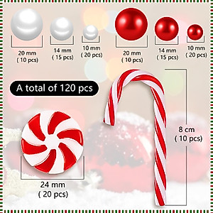 120Pcs Christmas Vase Filler, White and Red Candy Cane Pearl Beads, Christmas Filler Floating Faux Pearls for Home Table Decor