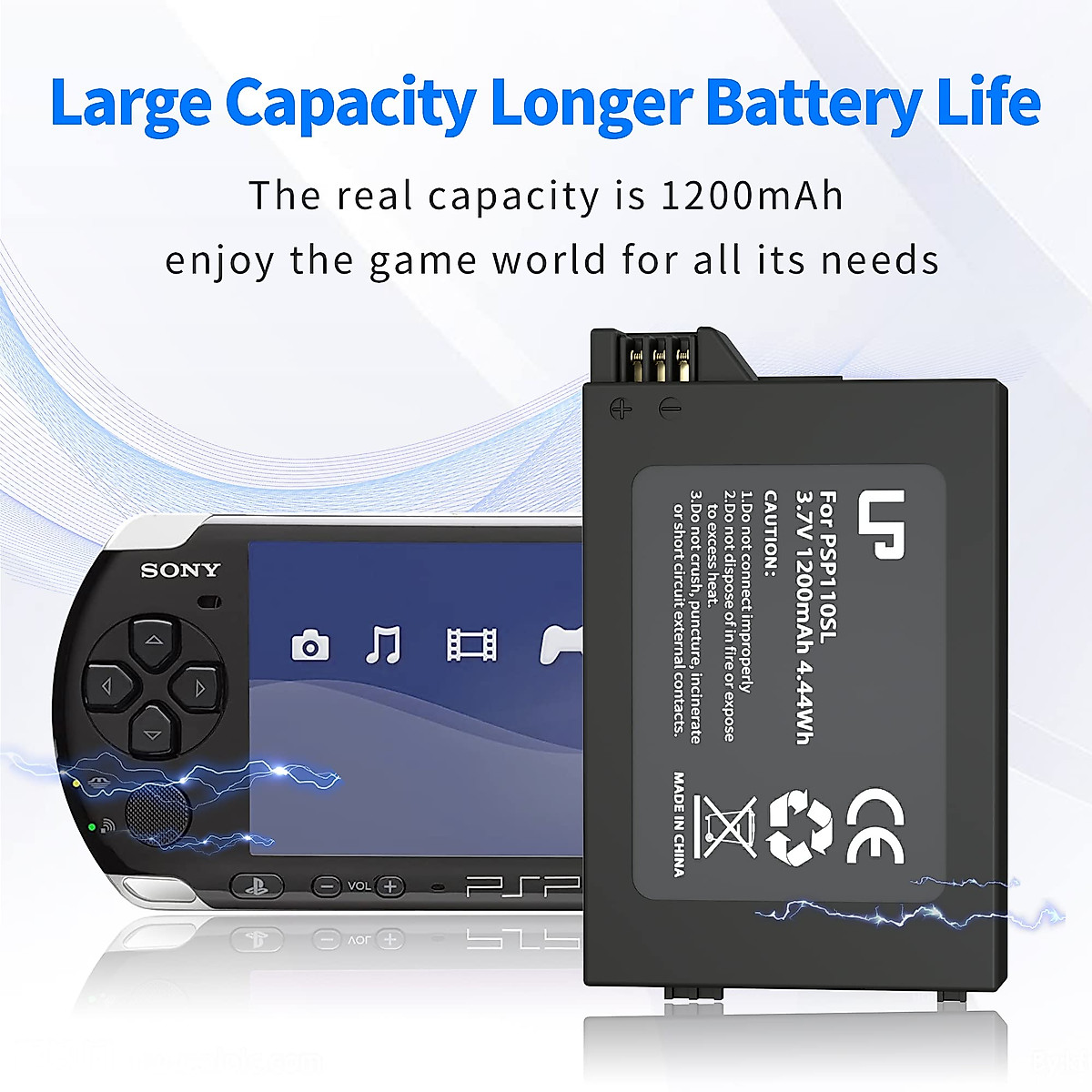 LP PSP S110 Battery, 1-Pack 3.7V 1200mAh Li-ion Rechargeable Battery, Compatible with Sony Play Station PSP 3000, PSP 2000 Series, PSP Lite, PSP Slim, PSP-S110 Console