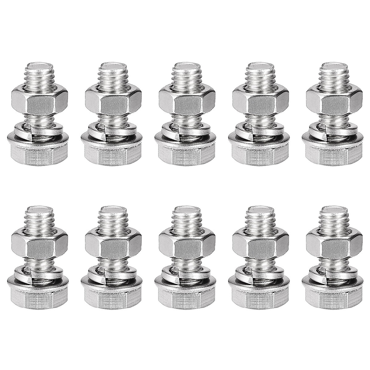 uxcell M8 x 20mm Hex Head Screws Bolts, Nuts, Flat & Lock Washers Kits, 304 Stainless Steel Fully Thread Hexagon Bolts 10 Sets
