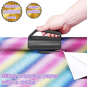 THMORT Glitter Gradient Rainbow Wrapping Paper Roll with a Cutter Kit for Girls&Boys,Babie Kids Adults,17 Inch X 33 Feet Gold Glitter Princess Pink Birthday Gift Wrapping Paper Roll for Baby Shower.