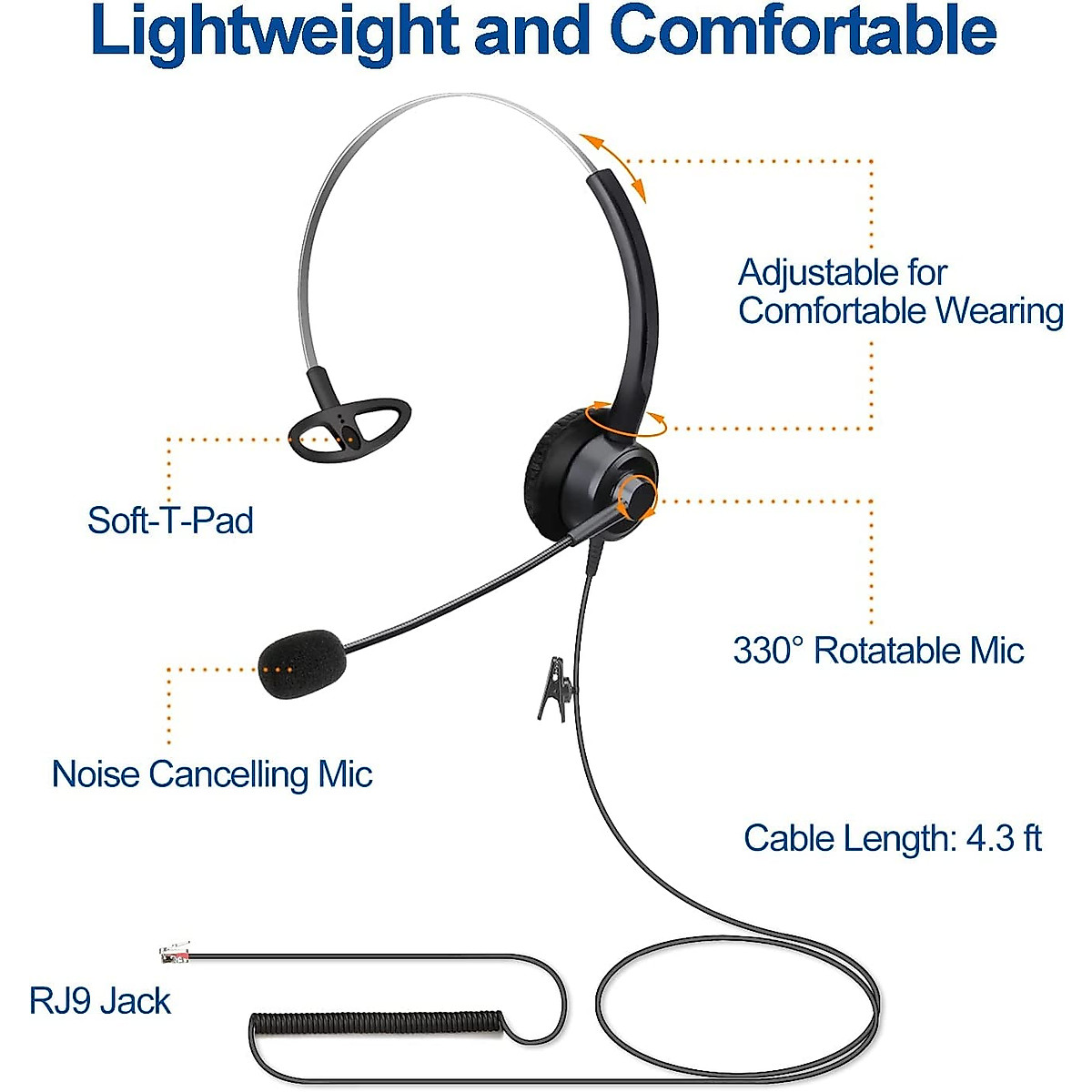 RJ9 Telephone Headsets with Microphone Noise Cancelling, Corded Office Phone Headsets Compatible with Yealink T27G T29G T40G T41P T41S T42S T46S T48S T53W T55A Avaya 9608 9611 9630 J169 J179