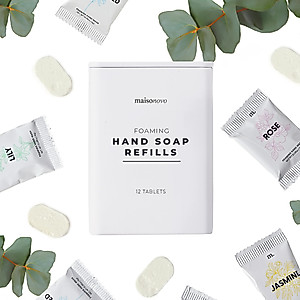 MaisoNovo Foaming Soap Dispenser with Concrete Tray - Hand Soap Refills for Foaming Dispenser - Clear Bottle w.Tray 14 oz - 12 Mix Tablets