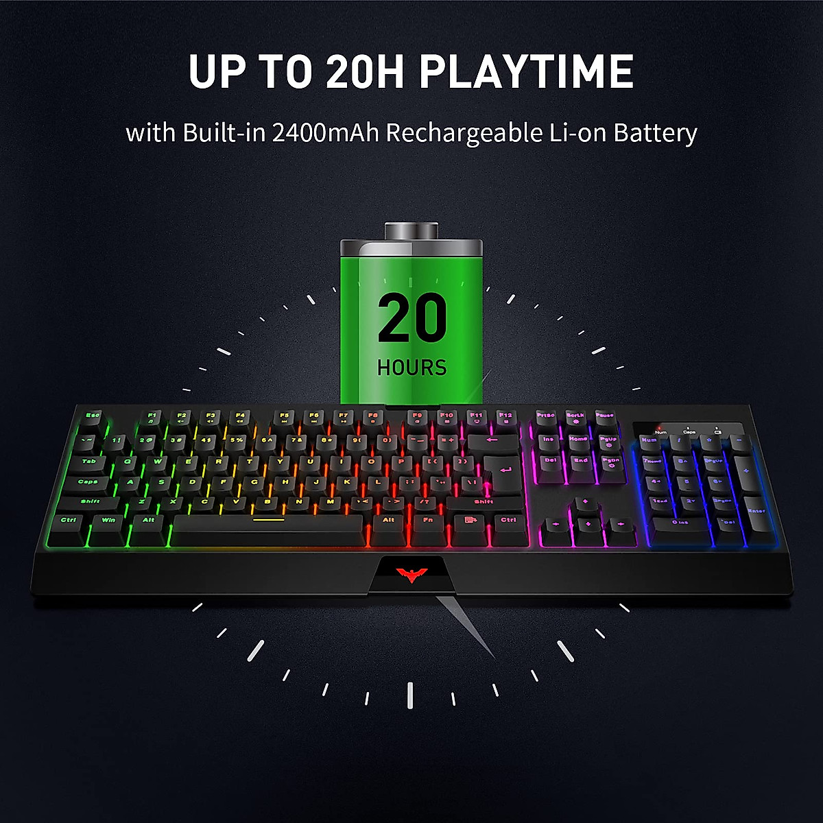 havit Wireless Gaming Keyboard, Rechargeable Rainbow Backlit Keyboard Led 2.4G Wireless Slim USB Keyboards Ergonomic 104 Keys for Windows PC Gamers Desktop Computer Black