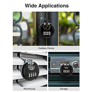 Puroma Combination Lock, 4 Digit Disc Padlock with Hardened Steel Shackle, Keyless Heavy Duty Combo Lock for Outdoor Sheds Fence, Gate Hasps, Storage Unit, School Gym Locker (1 Pack, ‎Black)