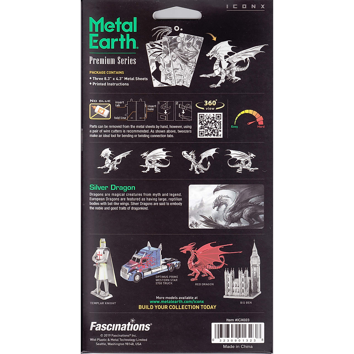 Fascinations Metal Earth Premium Series Silver Dragon 3D Metal Model Kit