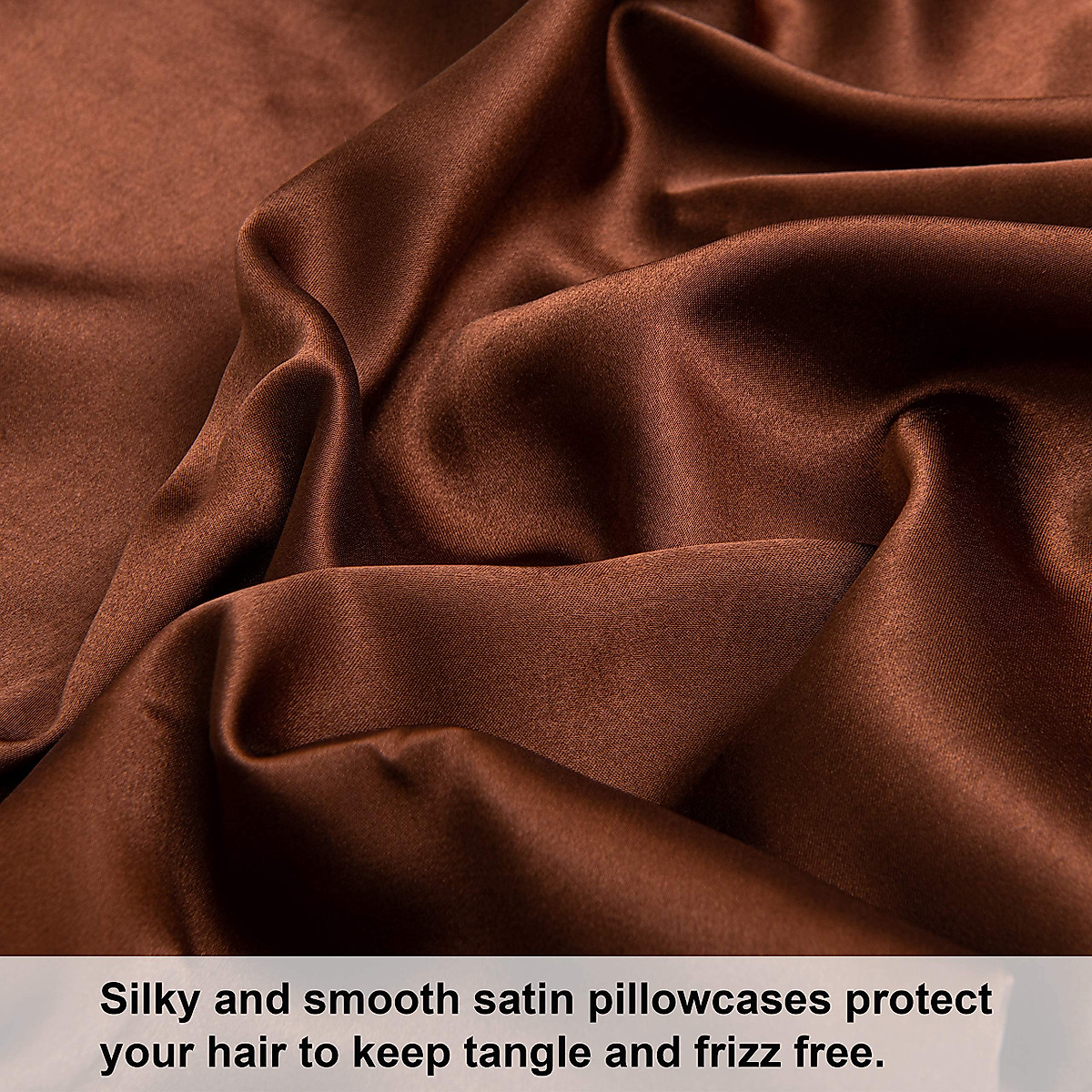 NTBAY 2 Pack Satin Standard Pillowcases for Hair and Skin, Luxurious and Silky Pillow Cases with Envelope Closure, 20x26 Inches, Brown