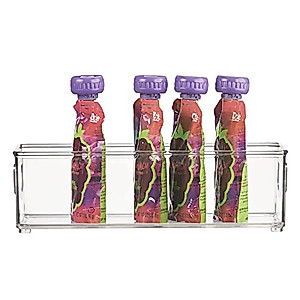 mDesign Plastic Stackable Small Organizing Bin Kitchen Pantry Cabinet, Refrigerator, Freezer Food Organization Storage Bins with Handles, Drawer Container Organizer, Ligne Collection, 2 Pack - Clear