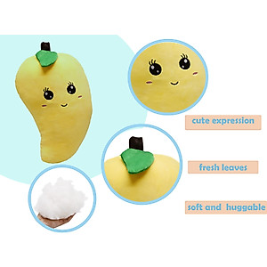 BABOLI Cuddly Mango Plush Toy Pillow Adorable Soft Fruit Stuffed Animal with Smile Face and Cute Expression Pretty Sweet Gifts for Kids Boys and Girls Present for Birthday or Party 17.7 Inches