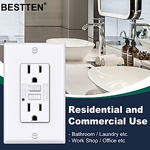 BESTTEN 10 Pack 15 Amp GFCI Outlet, GFI Receptacle Outlet with LED Indicator, Ground Fault Circuit Interrupter, Non-Tamper-Resistant, Wallplate Included, ETL Certified, White