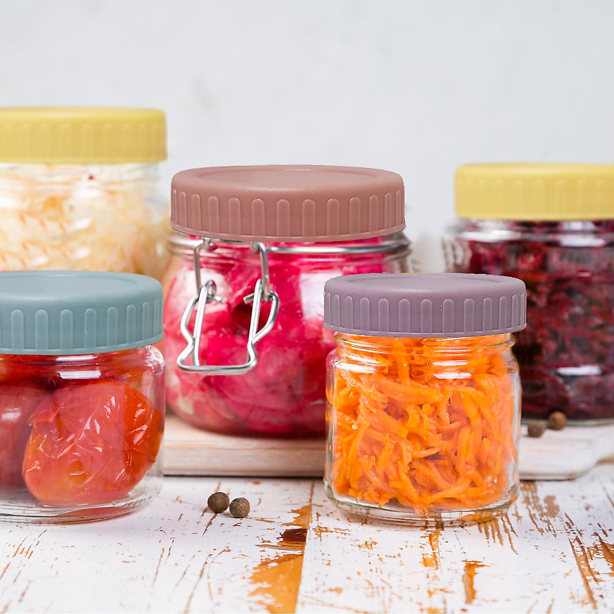 10 Plastic Mason Jar Lids, Colored Mason Jar Lids, 70mm Inner Diameter Mason Jar Lids Regular Mouth with Silicone Ring,Regular Mouth Mason Jar Lids Suitable for Glass Cans, Cans