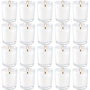 20 Pack Warm White Unscented Votive Candles-Clear Glass Filled Hand Poured Wax Candle Gifts for Aromatherapy Spa Weddings Birthdays Holidays Party& More (Warm White)