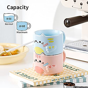 Jifoow Cat Mug Set of 4 Stackable Porcelain Cute Cat Coffee Mug Set Gifts for Cat Lovers,Funny Coffee Mugs with Cartoon Cat Designs 10 oz for Party, Christmas