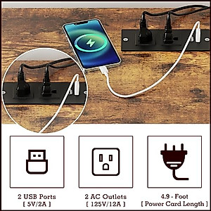 Ethlomoer Storage Organizer BookShelf with Outlets, 3 Tier Mid-Century Modern Bookcase with Legs, Freestanding Wood Open Bookcase, Retro Industrial Horizontal Bookcase for Bedroom, Living Room, Office