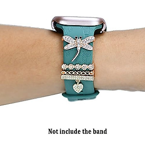 SUNOREEK rose gold Watch Band Charms , heart love Diamond Decorative Rings Loops Charms for Apple Watch Bands women 49mm 45mm 44mm 42mm 41mm 40mm 38mm , flower lover Metal Jewelry SmartWatch Watch Band Accessories Charms for iwatch band Series se 9 8 7 6