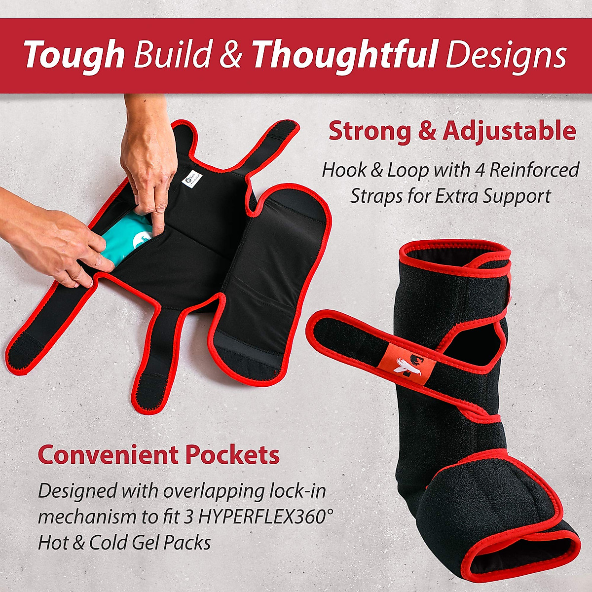 Ankle Ice Pack Wrap for Swelling - Compression Foot & Ankle Pain Relief, Hot & Cold Therapy for Swelling, Sprains, Achilles Tendonitis, Plantar Fasciitis - Extra Sleeve, Strap & Reusable Gel Ice Packs