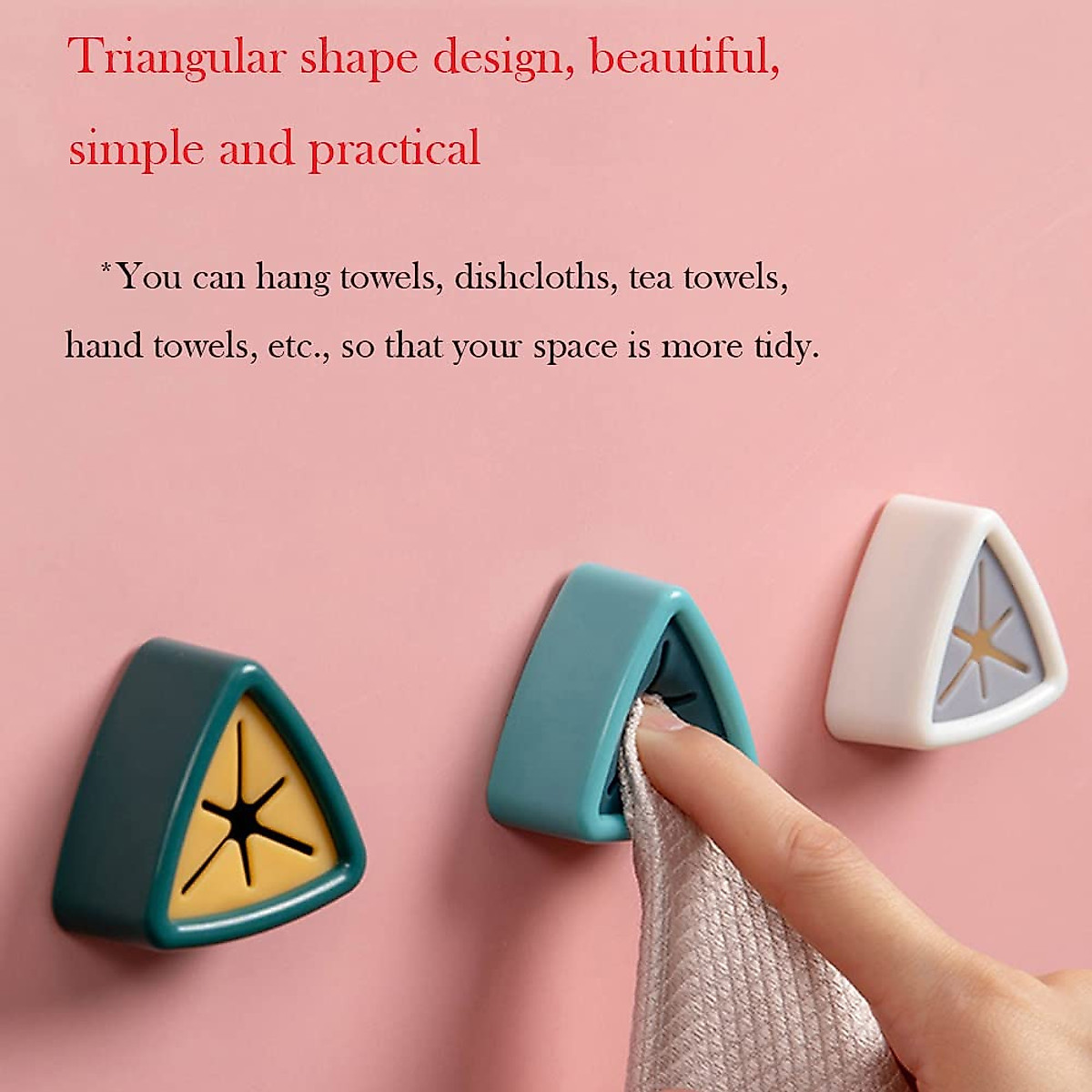 AKOAK Towel Hook, Self Adhesive Wall Hand Towel Rack, Triangular Plastic Rag Storage Rack, Can be Used in Bathrooms, Kitchens and Homes, Cabinets - Pack of 4