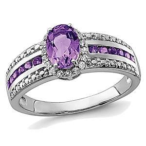 Gem And Harmony 3/4 Carat (ctw) Natural Amethyst Ring with White Topaz 1/4 Carat (ctw) in Sterling Silver