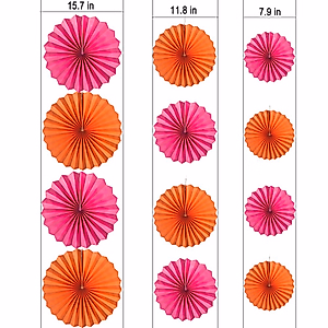 MOWO Hot Pink and Orange Paper Fans Wall Decoration Background Ceiling Hanging Decoration for Fall Autumn Thank's Giving Baby Shower Graduation Birthday Theme Party Decoration, 12pc