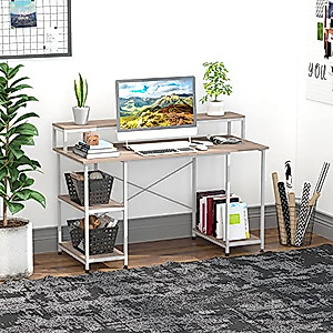 HOMCOM 55 Inch Home Office Computer Desk Study Writing Workstation with Storage Shelves, Elevated Monitor Shelf, CPU Stand, Durable X-Shaped Construction, Oak Wood Grain