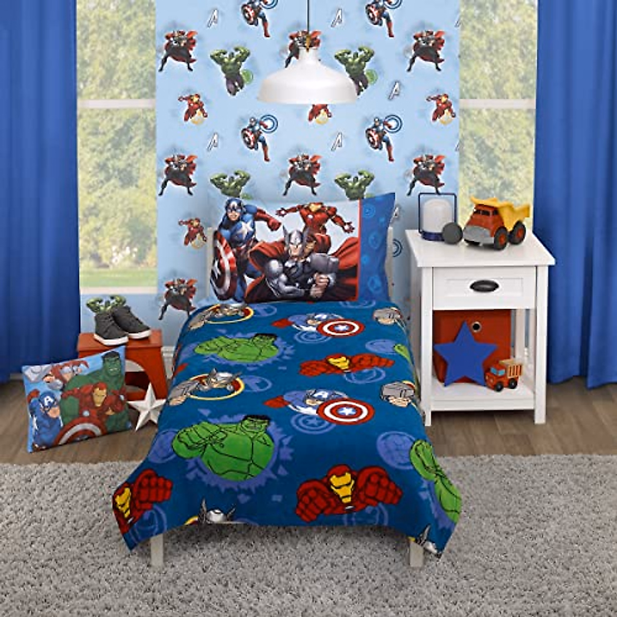 Marvel Avengers Fight The Foes Blue, Red, Green Hulk, Iron Man, Thor, Captain America Super Soft Toddler Blanket