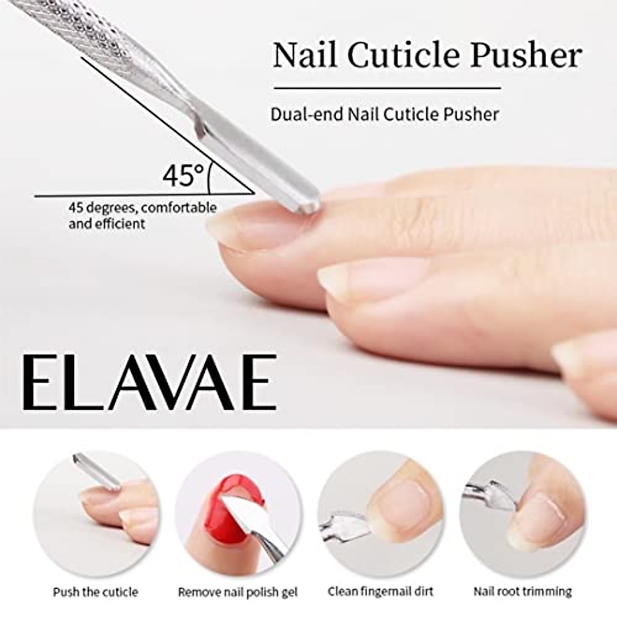 Elavae Instant Cuticle Remover 2 OZ. Gel Cream and Stainless Steel Cuticle Pusher Tool. Works as a Cuticle Softener and Remover Without a Cuticle Trimmer or Nipper. Easy Home Manicures and Pedicures.
