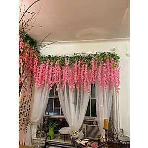 Romase 24 Pack 45 inch Artificial Yellow Wisteria Vine Ratta Fake Bushy Flower String Silk Garland Long Hanging for Wedding Party Home Garden Outdoor Greenery Office Wall Decoration