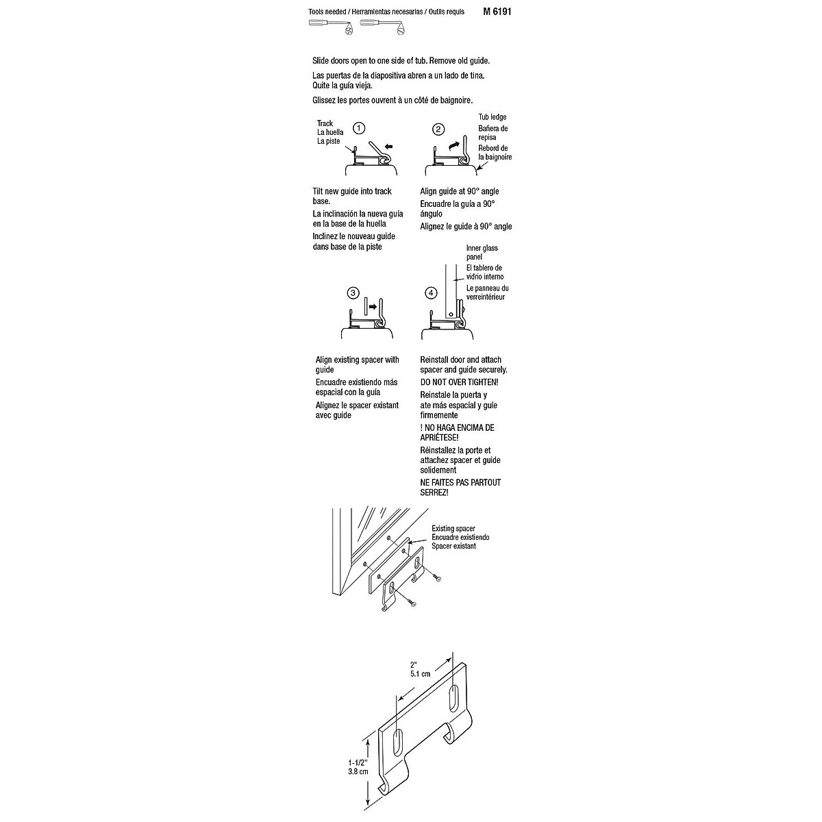 Prime-Line M 6191 Shower Door Bottom Hook Guide, 2 In. Hole Center Spacing, Plastic Construction, Gray in Color (2 Pack)