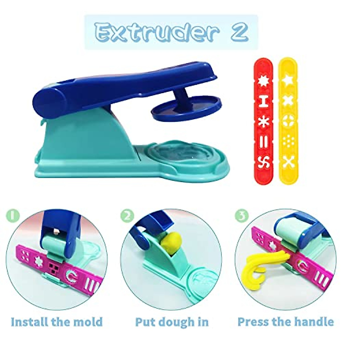 Jaeespon Dough Tools for Kids Play-41 Pieces Dough Play Set Accessories with Fruit Dinosaur Plastic Molds Roller Cutter Scissor, Preschool Arts Toys Kit Gift for Age 2-8 Girls Boys