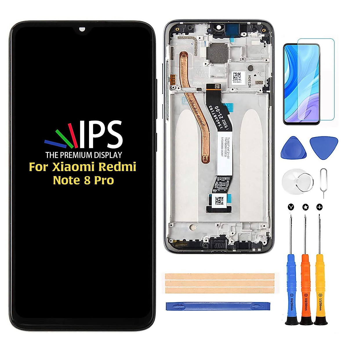 A-MIND for XiaoMi Redmi Note 8 Pro 6.53inchTouch Screen Digitizer LCD Display Assembly Replacement Kits,with Screen Protector+Tools (Black with Frame)
