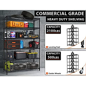 Heavy Duty 6-Tier Storage Shelves Adjustable NSF Garage Shelving with Wheels & Adjustable Feets,Free Standing Shelves for Storage Closet Pantry Garage Wire Shelving Unit Metal Shelving,48"Lx18"Wx72"H